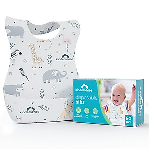 KinderSense® Disposable Baby Bibs (60 Count) for Feeding and Drooling – Travel Bibs for Baby Toddler & Child Boys & Girls | Absorbent and Leakproof - Large Bib Tray