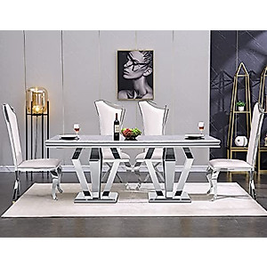 ACEDÉCOR Dining Chairs, White Leather Upholstered Dining Chairs Set of 4, Modern Gorgeous Streamlined High Back Chair with Silver Mirror Curved and X-Shaped Metal Legs