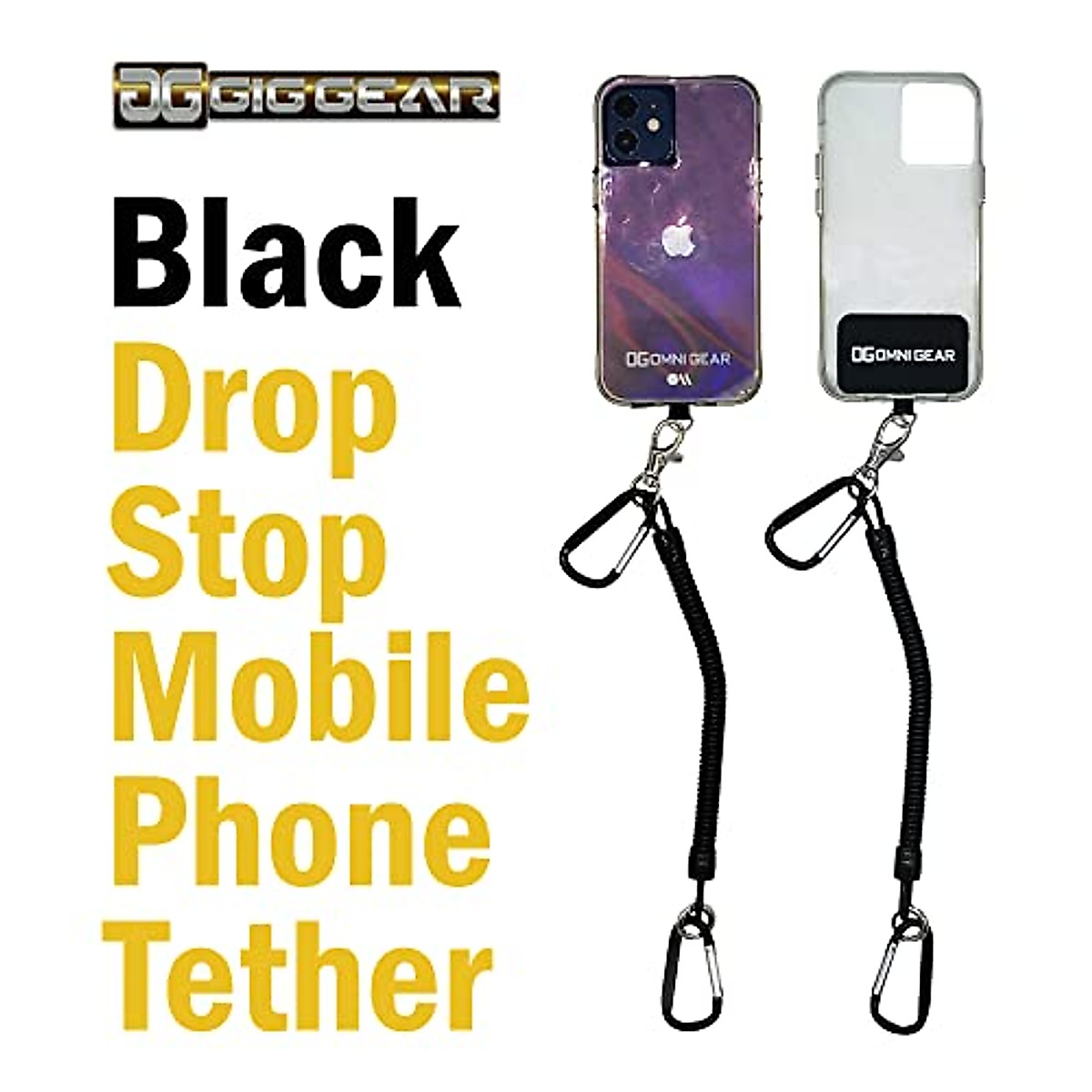 Drop Stop Mobile Phone Tether for Drop Damage and Theft Protection - Universal Phone Lanyard with Carabiners for Secure Vest Attachment - Tablet and Phone Carrier for Daily Activities (Black)