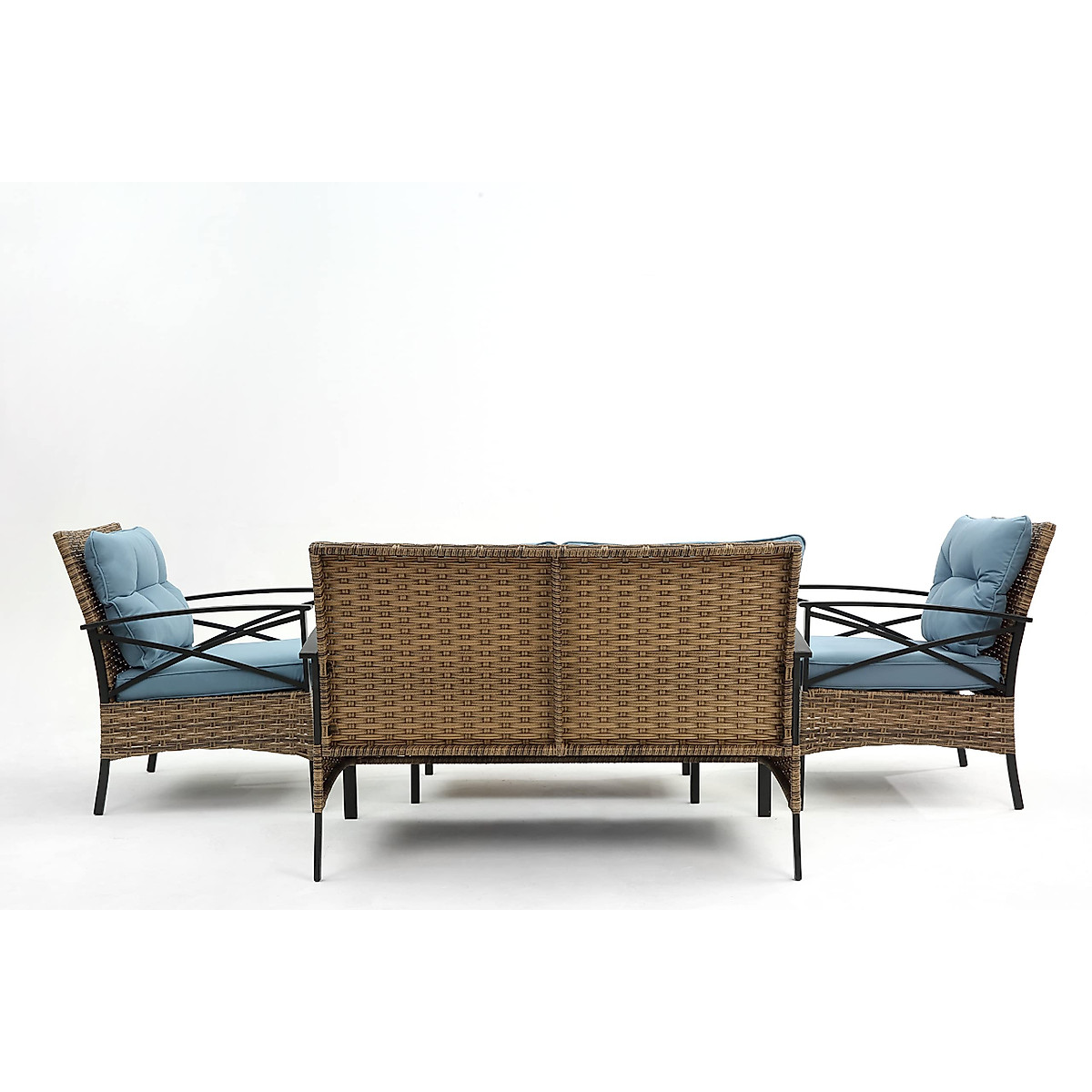 Hlcodca Outdoor Patio Furniture Sectional Sofa Set,4-Piece Rattan Wicker Dining Conversation Patio Set with Cushion & Table for Porch Yard Pool or Backyard (Blue/Garden@)