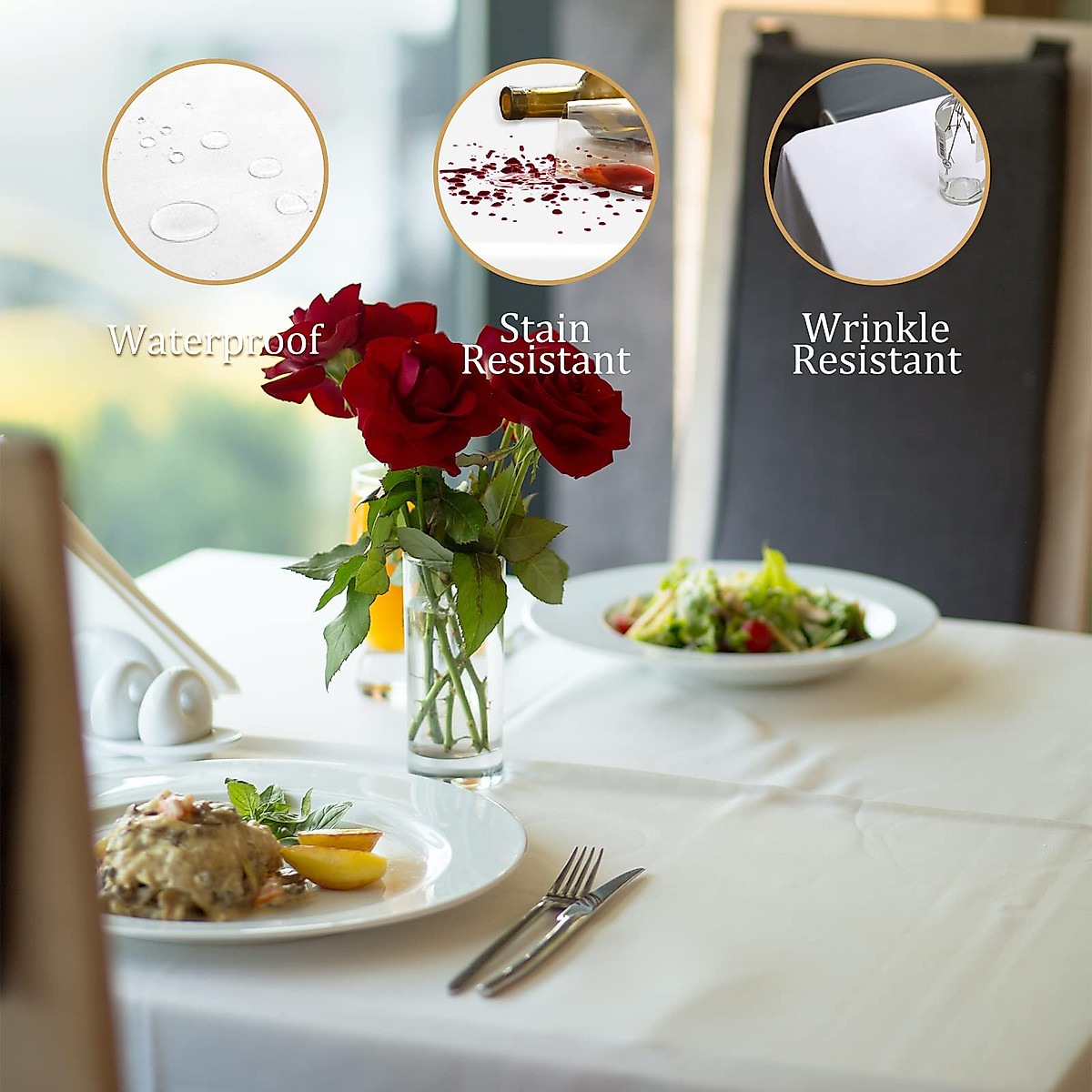 BRILLMAX 4 Pack White Table Clothes for Rectangle Tables 60 x 84 Inch Tablecloths - Polyester Fabric Waterproof Stain and Wrinkle Resistant Washable Table Cloth