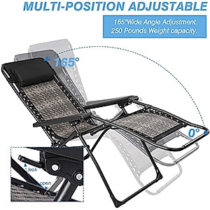 Crownland Outdoor Furniture PE Wicker Zero Gravity Lounge Folding Chair with Pillow and Cup Holder Patio Outdoor Reclining for Poolside Backyard Beach, 1 Pack, Grey