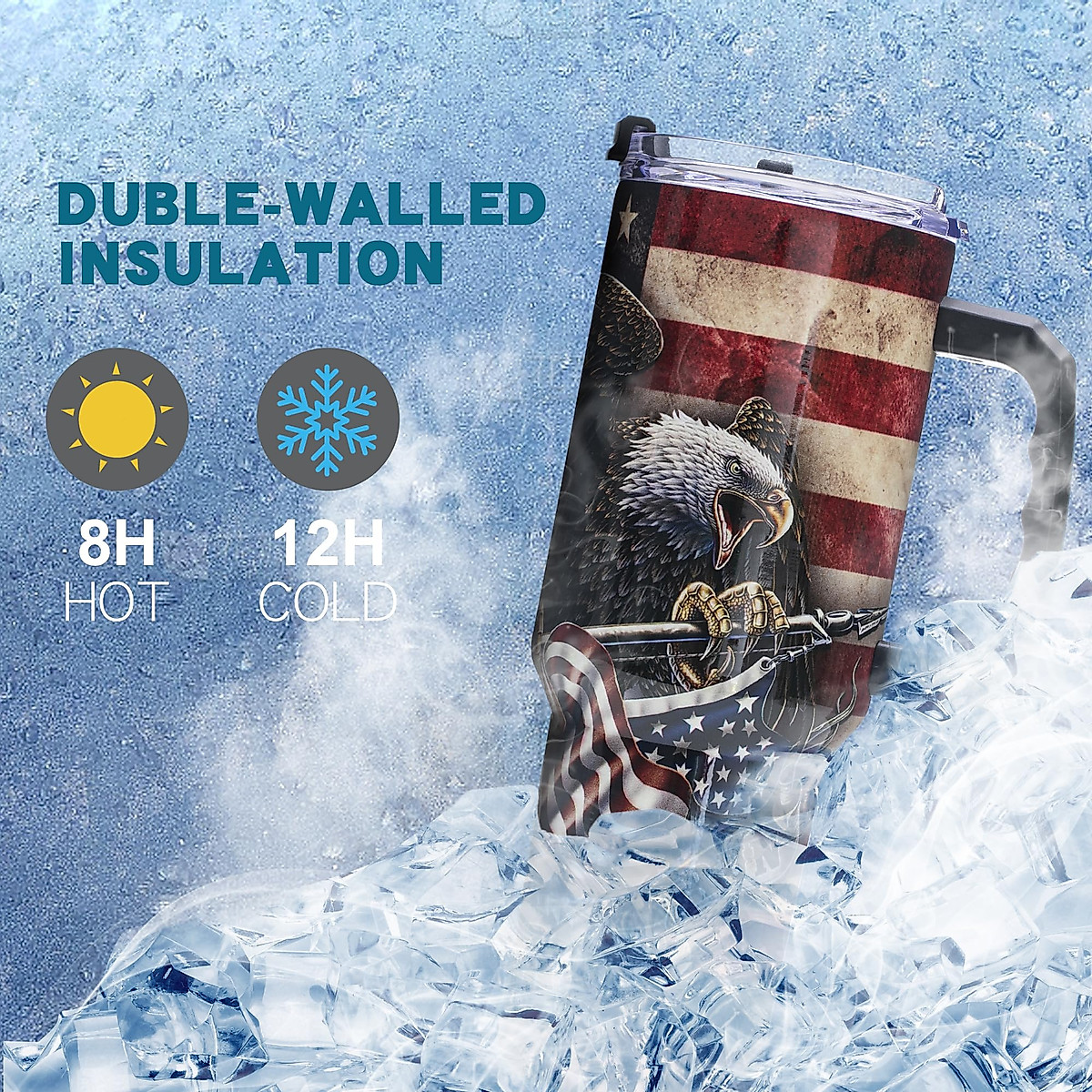 ARCQUESE Gome 40 oz Daisy Tumbler with Handle - Insulated Stainless Steel Daisy Cup with Lid and Straw - Keeps Drinks Cold and Hot, Birthday & Christmas Gifts for Women - Hand Wash Only