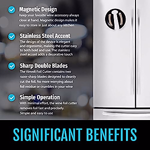 VINVOLI Wine Foil Cutter - Luxury Stainless Steel Wine Foil Cutter Tool - Foil Cutter for Wine Bottles - Wine Cutter Foil Opener Neck Label Remover - Wine Top Seal Cutter - Wine Bottle Foil Cutter