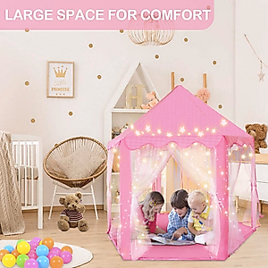 Kid's Play Tent, Ceither Princess Castle Girls Playhouse with Star Lights, 55" x 53" (L x H) Pink Princess Tent Indoor Outdoor for Imagination Interactive Play