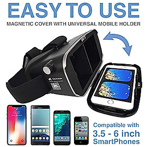 [Updated & Fixed] VR Headset Game System - High Definition Virtual Reality 3D Glasses for Kids and Adults - Optical Lens, Adjustable Strap - Compatible with iPhone and Android (3.5" to 6.5")