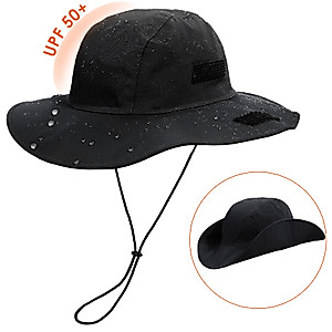 Womens Winter Waterproof Bucket Hat Warm Fleece Lined Rain Hat UPF50+ Mens Outdoor Adventure Research Hiking Safari Cap Black