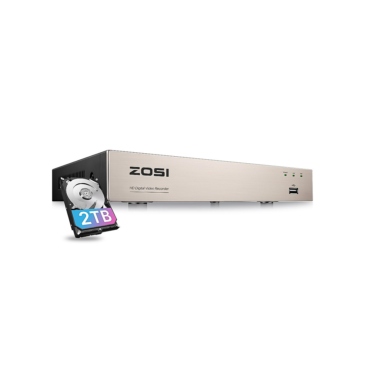 ZOSI H.265+ 8CH 5MP Lite 4-in-1 Surveillance DVR Recorders with Hard Drive 2TB for HD-TVI, CVI, CVBS, AHD 960H/720P/1080P/5MP CCTV Security Cameras System, Motion Detection, Remote Viewing,Alert Push