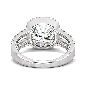 Charles & Colvard Created Moissanite 9mm Cushion Cut Engagement Ring for Women | 4.24 cttw DEW | Lab Grown | Solid 14K White Gold with Rhodium | Size 7.5