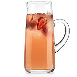 Glass Water Pitcher with Spout – 63 Oz Elegant Serving Carafe for Water, Juice, Sangria, Lemonade, and Cocktails – Clear Glass Beverage Pitcher.