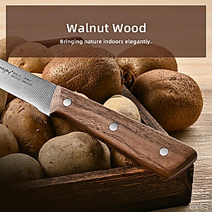 emojoy 15pcs Kitchen Knife Set, Kitchen Knife Set with Block, High Carbon Stainless Steel Knives with Wooden Handle Brown