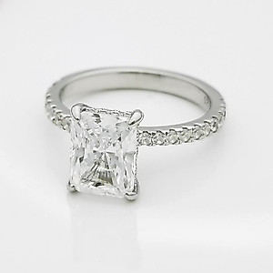 Bo.Dream Radiant Cut 2 Carat Cubic Zirconia Engagement Rings for Women Platinum Plated Sterling Silver Size 7