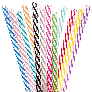 Dakoufish 12 Piece 13 Inch Reusable Plastic Thick Drinking Straws BPA Free Mason Jar Straws Transparent Small Stripe (13inch, Mix 12color)