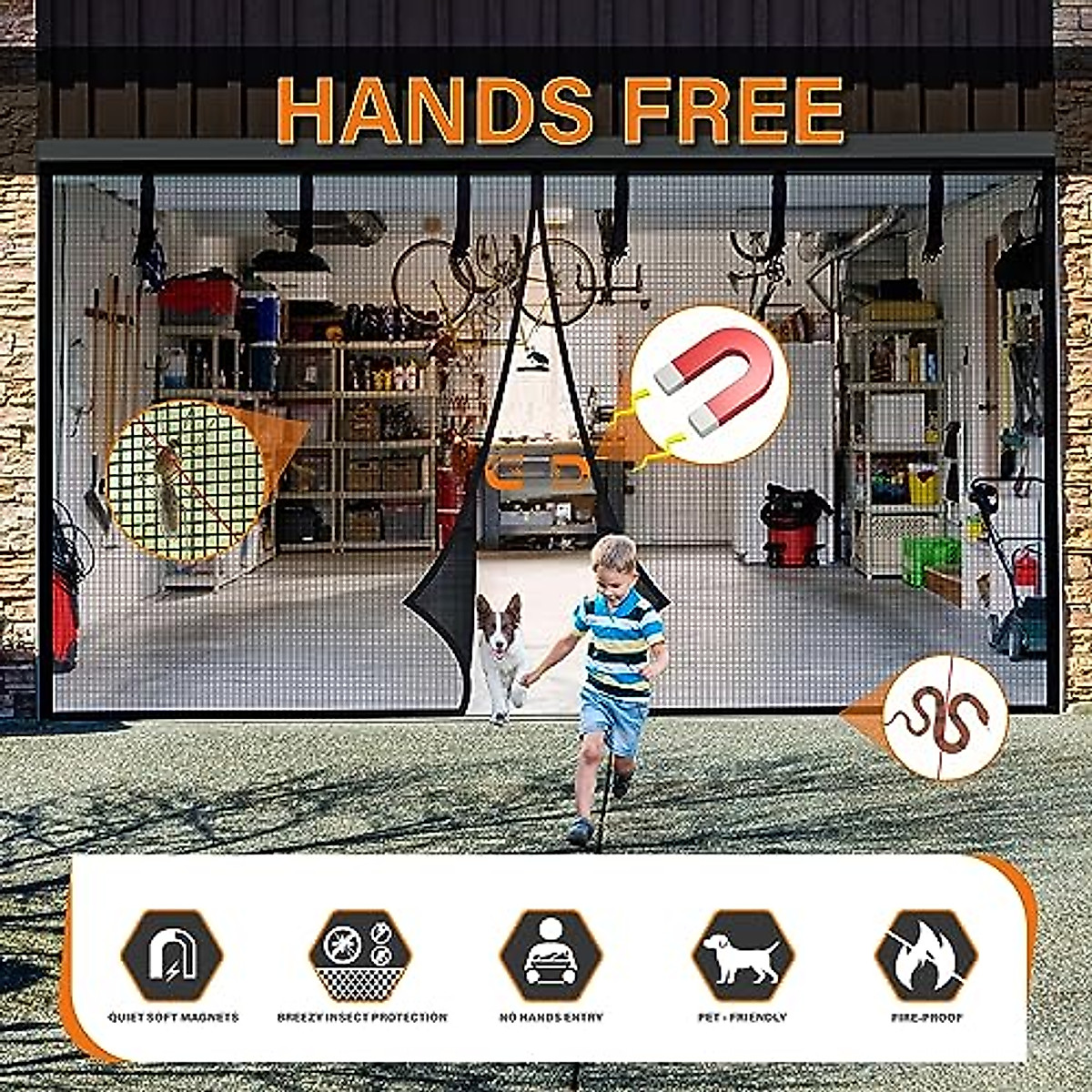 Garage Door Screen for 1 Car 9x7Ft - Magnetic Closure, Reinforced Fiberglass Mesh, Heavy Duty Weighted Bottom, Hands-Free Operation, Easy Assembly & Pass-Through