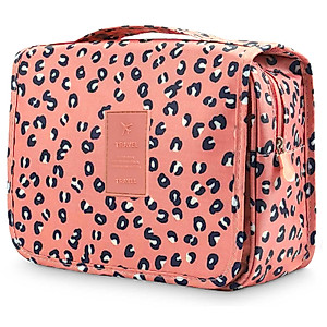 L&FY Hanging Travel Toiletry Bag Women's Cosmetic Organizer Makeup Pouch Men's Dopp Kits With Handle(Pink Leopard)