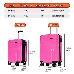 PRIMICIA GinzaTravel 2-Piece Luggage Sets Expandable Suitcases with 4 Wheels PC+ABS Durable Hardside Luggage sets TSA lock(Rose Red, 2-Piece Set(20"/29"))