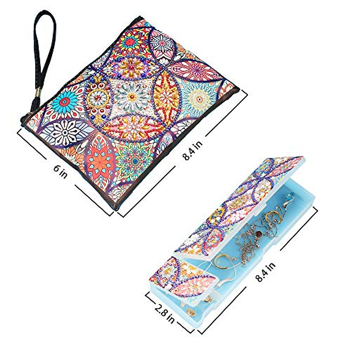 5D DIY Diamond Makeup Storage Handbag & Clear Plastic Jewelry Box Storage Organizer, PU Leather Handmade Purse with Storage Case Plastic for Kids and Adult Beginners (2pack）