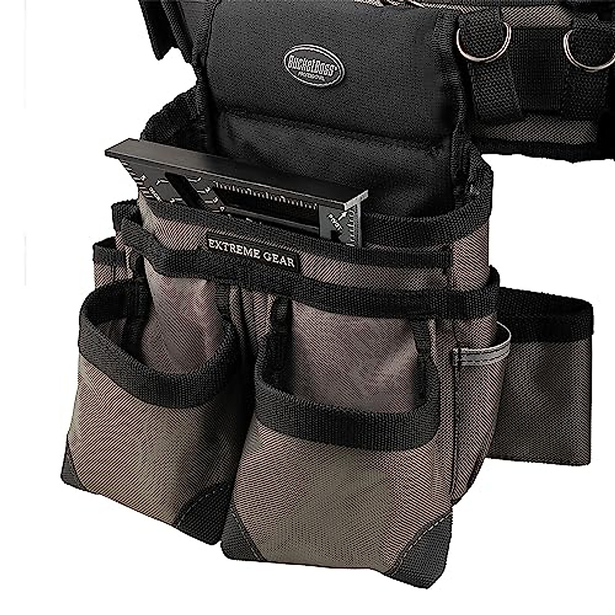 Bucket Boss Mullet Buster 3 Bag Tool Belt with Suspenders in Grey, 55135, Black, full size