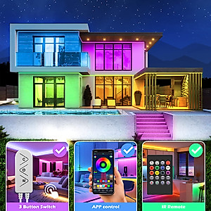 Aulimhti 100ft Led Strip Lights,Bluetooth APP Control Music Sync LED Lights for Bedroom,Led Lights with Remote,5050 RGB Color Changing Lights for Room Party (70FT)