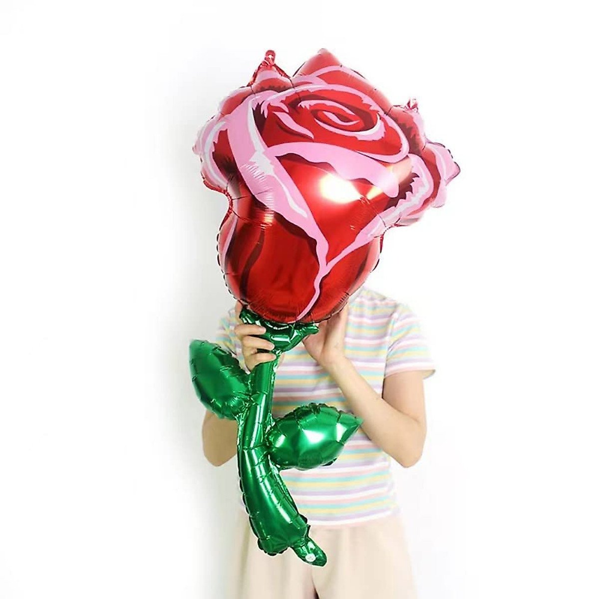 DUXUANT 5 pcs Giant Red Rose Flower Balloons 37 Inch | Rose Shaped Foil Balloons for Romantic Wedding Valentine's Day Mother's Day Graduation Birthday Baby Shower Party Decoration