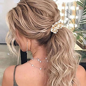 Brinie Pearl Rhinestone Ponytail Holder Pack: Pink Hair Ties, Elastic Bead Hair Bands, Stretchy Scrunchies for Women and Girls (Pack of 2)