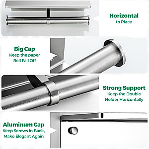 Smarthome Toilet Paper Holder - Aluminium Double Roll Toilet Tissue Holder with Mobile Phone Shelf for Bathroom, 3M Self Adhesive No Drilling or Wall-Mounted, Rustproof Modern Style Brushed Nickel