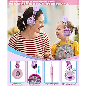 SVYHUOK Girls Pink Unicorn Wired Headphones,Cute Cat Ear Kids Game Headset for Boys Teens Tablet Laptop PC,Over Ear Children Headset withMic,for School Birthday Xmas Gifts