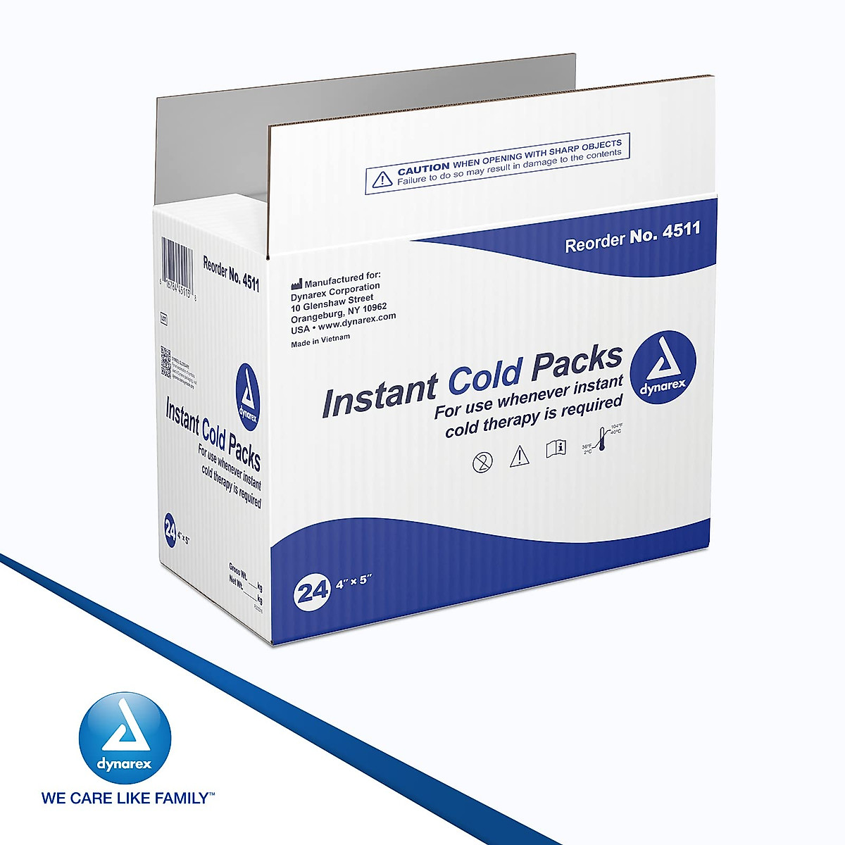 Dynarex Disposable Ice Packs for Injuries - Instant Cold Packs for First Aid, Swelling, Sprains & Abrasions - Single Use Cold Pack & Cold Compress Packs for Joint & Muscle Pain - 24-Pack, 4x5-Inch