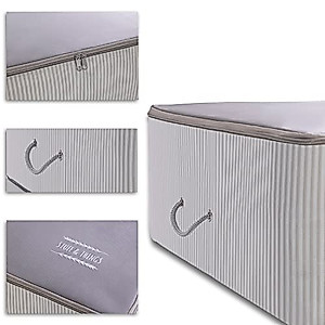 STUFF & THINGS Storage Bags Bedroom, Clothes and Blanket Organizer, Double Zipper Organization Bag, Foldable Fabric Boxes Laundry Room, Large Capacity Comter Bag (Megasize Gray), 29.1x18.1x8.7 inches