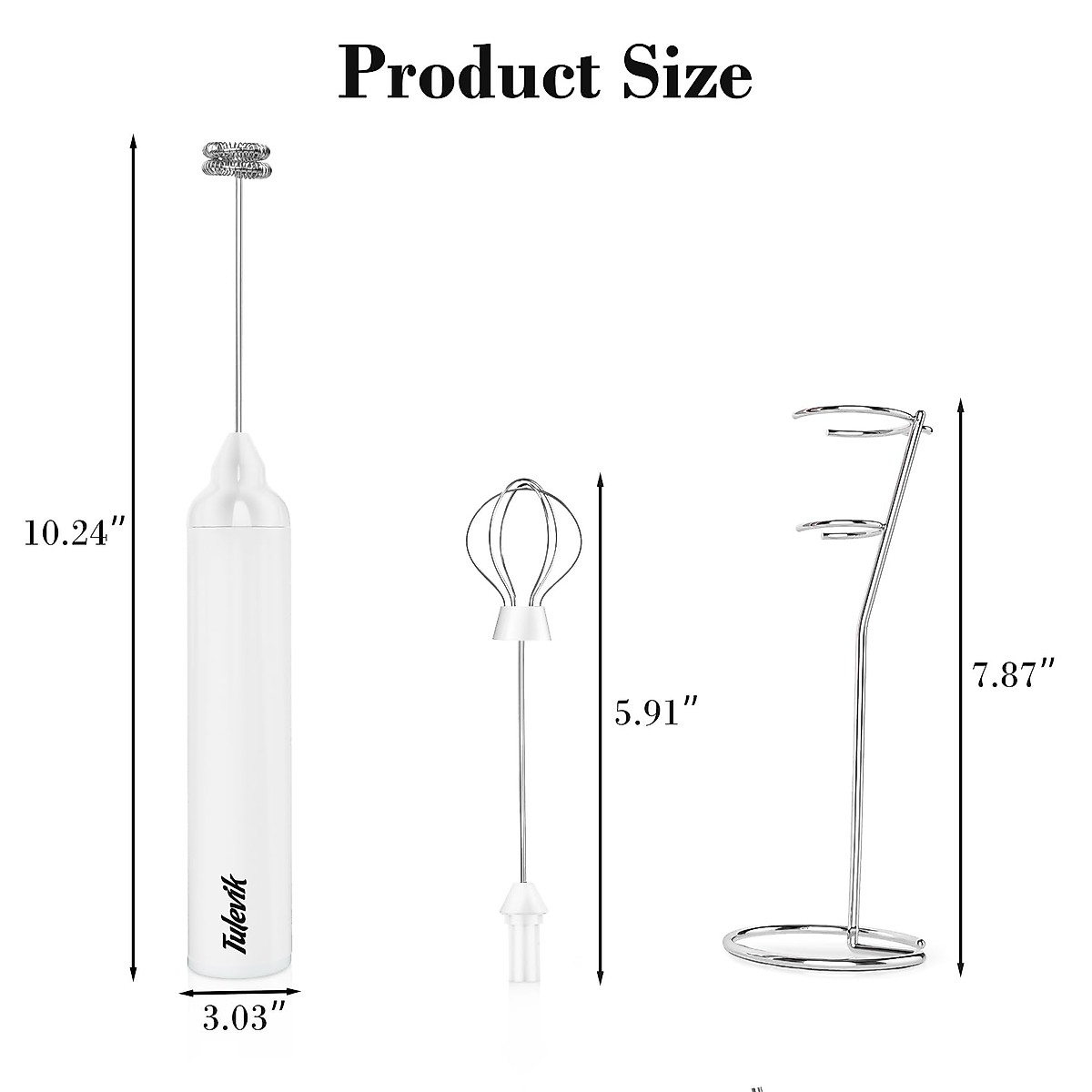 Tulevik Milk Frother Handheld, Electric Frother Wand With Stand, Coffee Frother With USB Rechargeable 3 Speeds, Mini Frother for Coffee Latte, Cappuccino, Hot Chocolate, Matcha, Egg - White