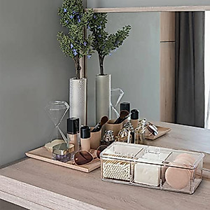 Square Qtip Holder Dispenser, 3 Compartments Cotton Ball Holder, Bathroom Canisters for Cotton Swab, Ball, Cotton Pad Organizer, Clear Acrylic Containers with Lid for Bathroom Vanity Countertop