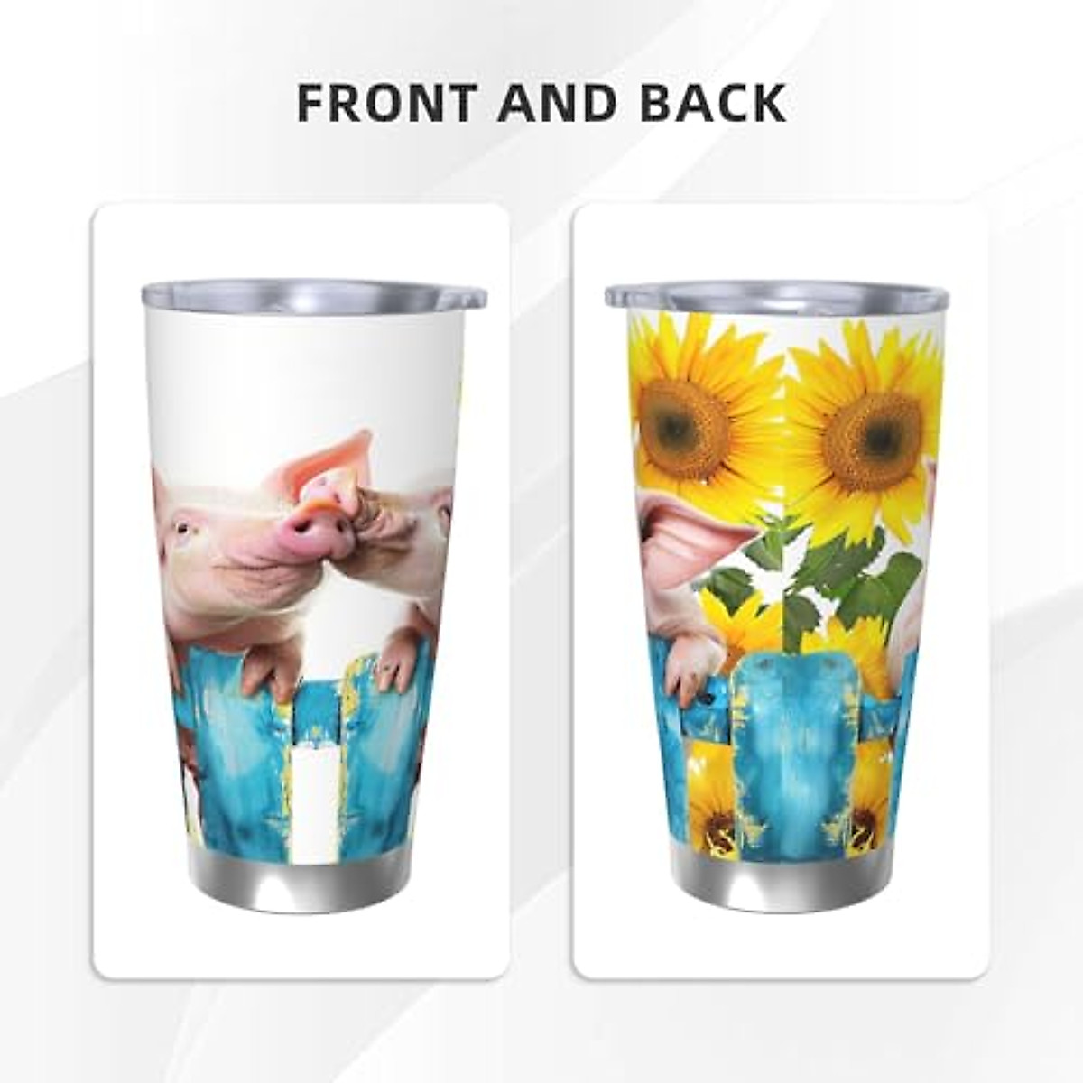 AYCZN Cute Pig 20 OZ Tumbler Stainless Steel Travel Coffee Mug, Farm Sunflower Insulated Water Bottle with Lid and 2 StrawsLeakproof Thermal Cup