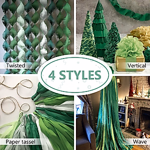 PartyWoo Crepe Paper Streamers 4 Rolls 328ft, Pack of Sage Green and Ivory Crepe Paper for Party Decorations, Wedding Decoration, Birthday Decorations, Baby Shower Decorations (1.8 Inch x 82 Ft/Roll)