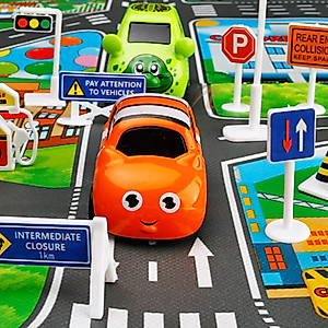 56Pcs Traffic Road Signs Playset Street Signs, Traffic Lights Mini Traffic Cones & Crosswalk Signal Toys for Kids Playing