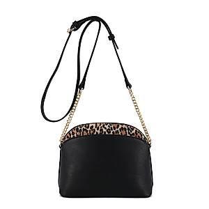 V+BENIE Paisley | Leopard Accent Small Dome Crossbody Bag with Chain Strap Small Purse Handbags for Women, Black