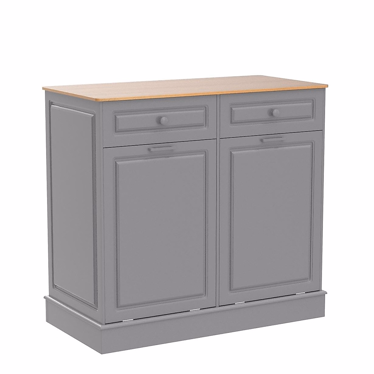 Anbuy Double Kitchen Trash Cabinets Dual Tilt Out Trash Cabinet with Two Solid Wood Hideaway Trash Holder Drawers, Free Standing Recycling Cabinet Trash Can Holder (Dual Gray)