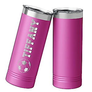 Personalized Soccer Ball Tumbler with Lid Laser Engraved on Blush 22 oz Stainless Steel Insulated Cup Birthday Gift for Men, Women, Sports Lover