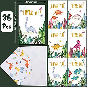 72 Pcs Dinosaur Thank You Cards Includes 36 Pieces Dinosaur Envelopes and 36 Pieces Cactus Dino Thank You Cards Watercolor Dino Blank Notes for Baby Shower kids Birthday Party