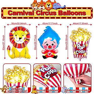 HJINGY Carnival Theme Party Decorations, Circus Theme Party Decorations with Carnival Balloons, Carnival Backdrop, Tablecloth, Happy Birthday Banners, Cake Toppers, Paper Plates and Napkins Set