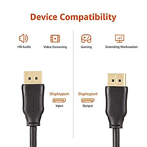 Amazon Basics Uni-Directional DisplayPort to HDMI Display Cable - 10 Feet & DisplayPort to DisplayPort HD Display Cable - 10 Feet