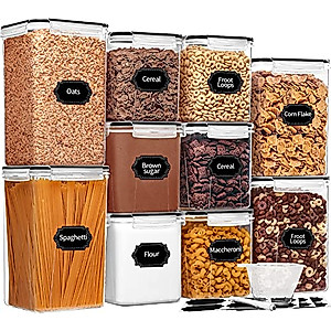 Skroam Large Airtight Food Storage Containers with Lids, 10 Pack Cereal Containers Storage Set - BPA Free Pantry Organization and Storage for Flour, Sugar & Rice with Measuring Cup, Labels & Marker