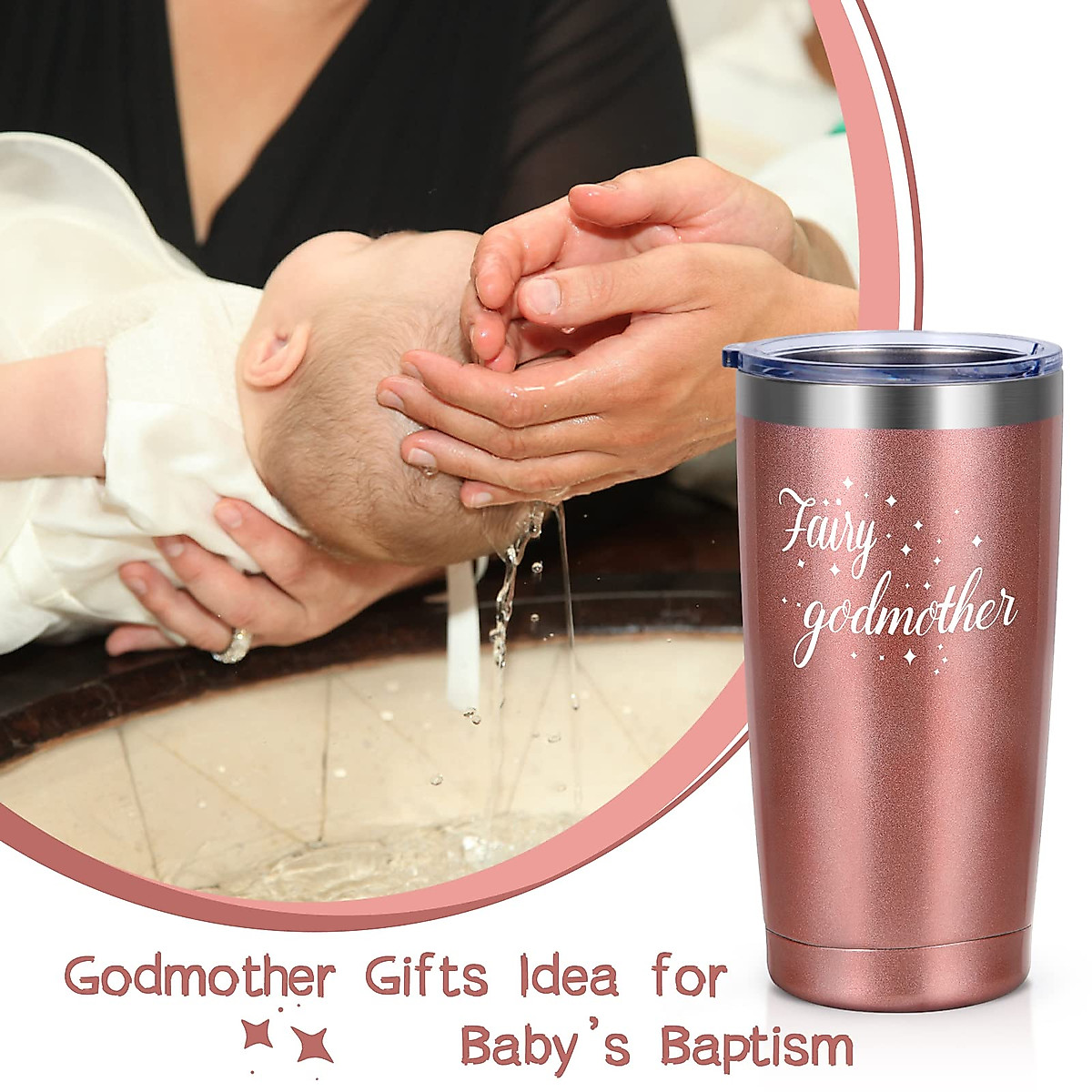LiqCool Godmother Gift, Godmother Proposal Gift, Fairy Godmother 20 Oz Insulated Tumbler, Godmother Gifts from Godchild, God Mother Gifts for Women, Gifts for Godmother Birthday Christmas (Rose Gold)