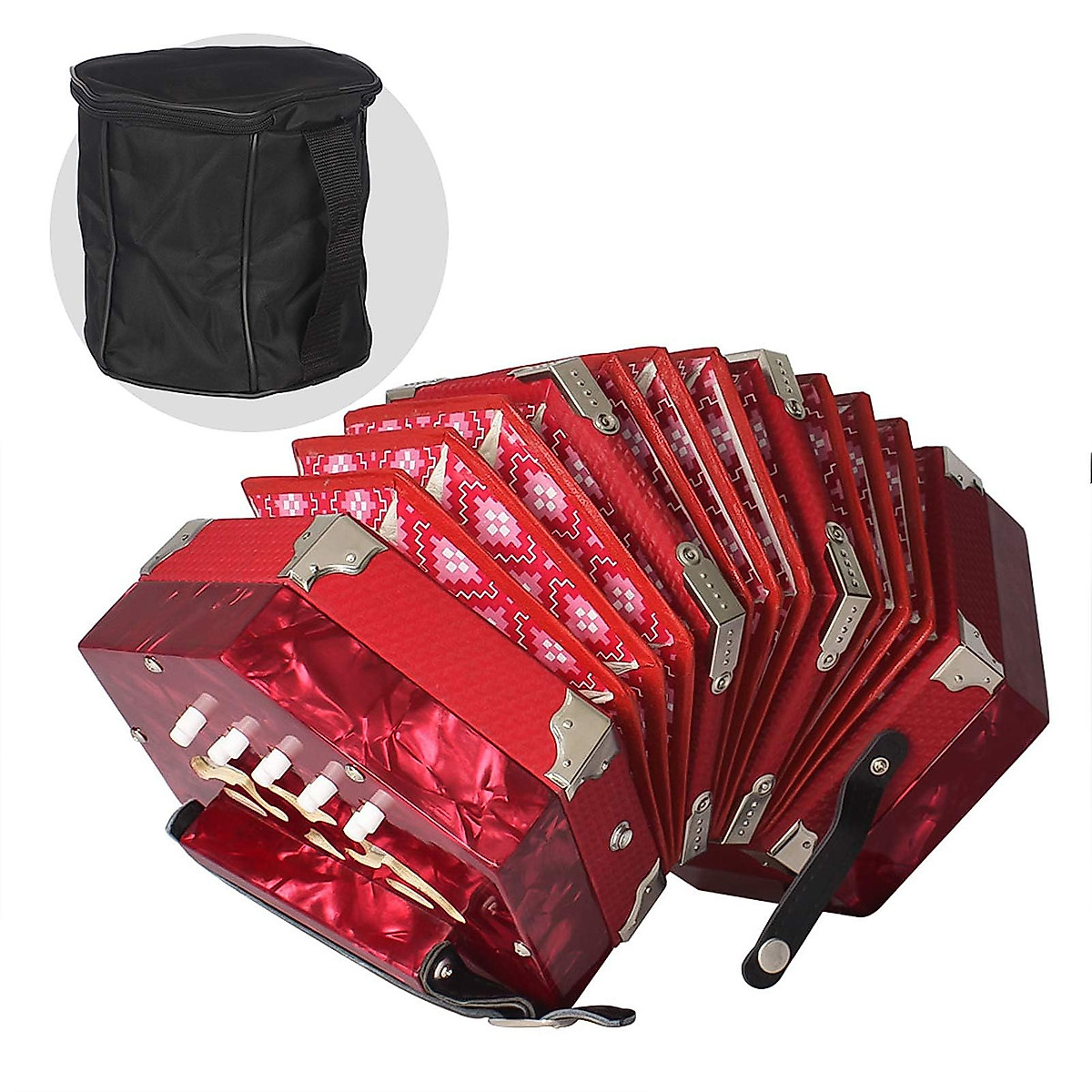 Btuty Accordion Acordeon Concertina Accordion Instrument Acordion 20-Button 40-Reed Anglo Style with Carrying Bag (Red)