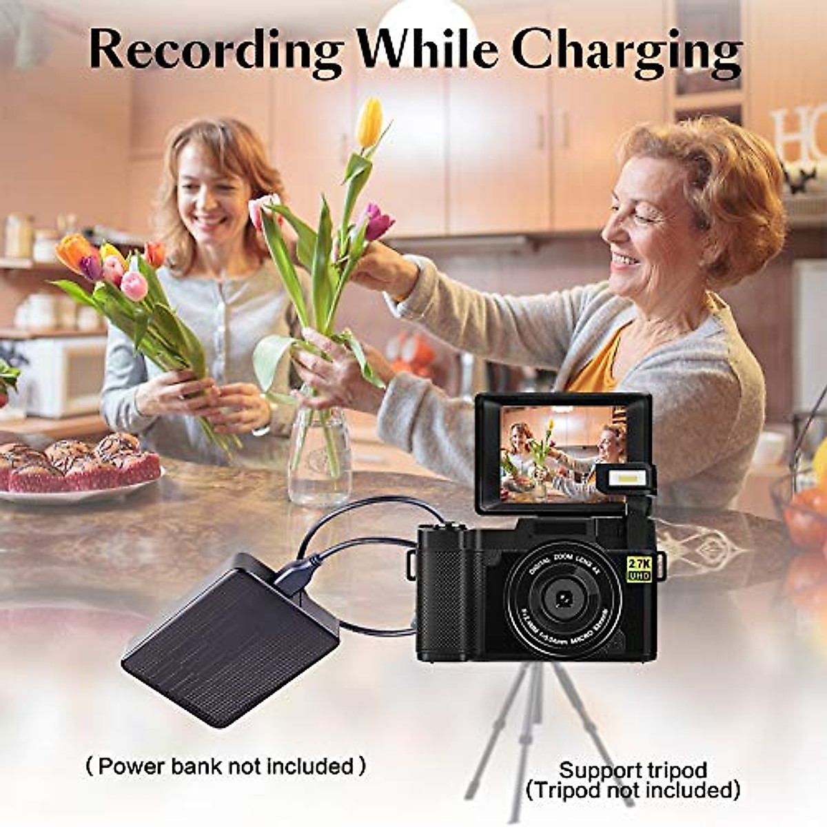 Digital Camera 30.0 MP Vlogging Camera 2.7K Full HD Vlog Camera with 3 Inch Flip Screen and Vlogging Camera for YouTube with 2 Batteries (1)