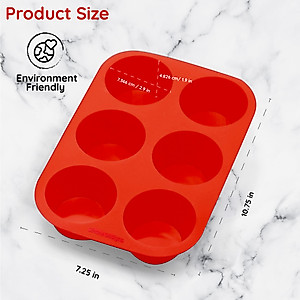 Silicone Texas Muffin Pans and Cupcake Maker, 6 Cup Large, Set of 2, Professional Use