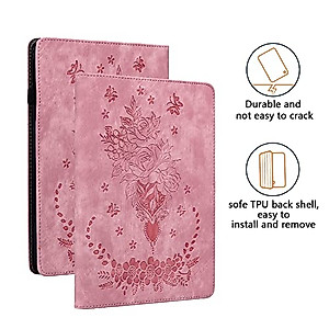 Ammeer Case for Samsung Galaxy Tab A8 10.5", Retro Rose Flower Pattern Flip Smart Cover Wallet PU Leather Bag Stand Card Slots Holder Elastic Band - Pink