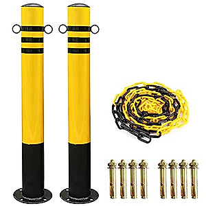 2 Pcs Made of Steel Parking,with Reflective Security Posts for Driveways,with Hanging Loop Parking Space Lock Traffic Cones(Black 750x76mm) (Black 750x76mm)