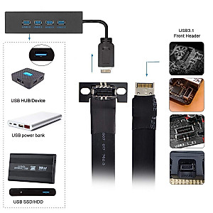 Cablecc USB 3.1 Front Panel IDC Header Male to Female Type-E M-F Motherboard Extension Data Cable 50cm