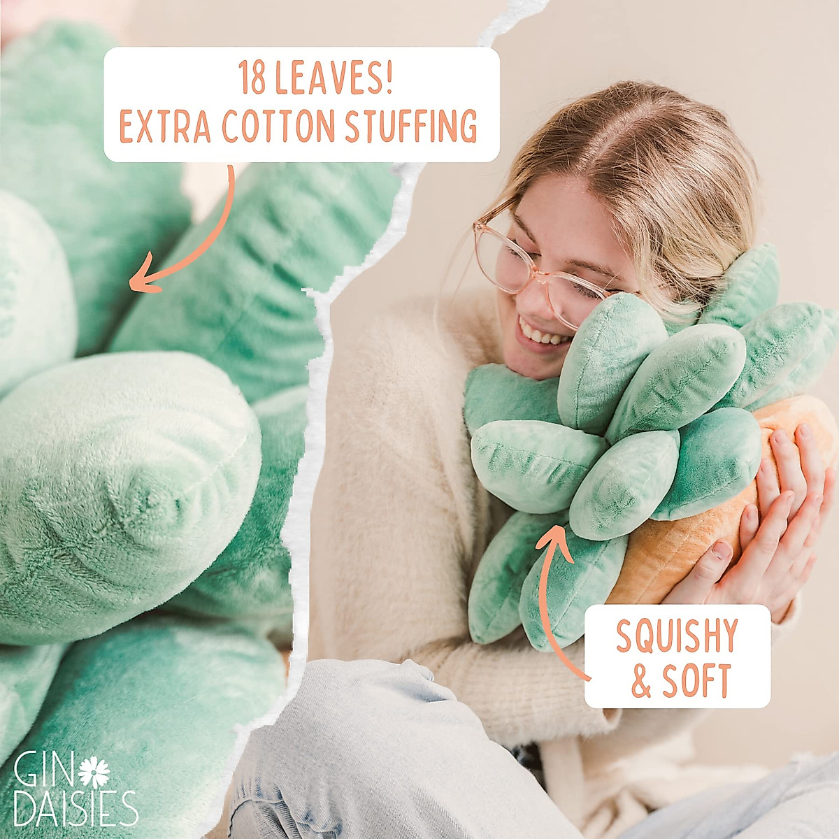 Flower Pillow Succulent Pillow 16" Leaf Pillow | 3D Potted Plant Pillow Plant Plush | Nature Decor Decorative Throw Cactus Pillow | Succulent Gifts Succulent Pillows | Indie Pillow Cute Plant Plushies