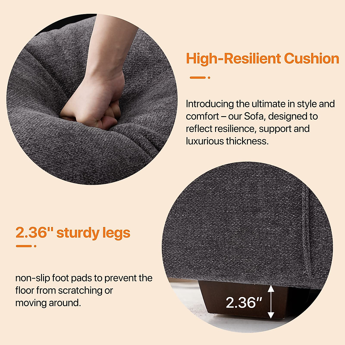 Luffield Chenille Loveseat Couch -88.6" Modern Design Sofa for Livingroom Clearance with Solid Wood, Metal Frame, Durable，Removable Back Cushion and Seat Cushion, Easy Cleaning(Dark Grey)